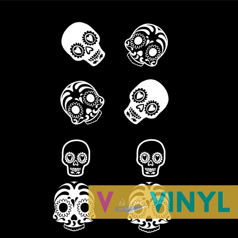 Sugar Candy Skull Dia De Los Muertos Cut Vinyl Decal Set for | Etsy