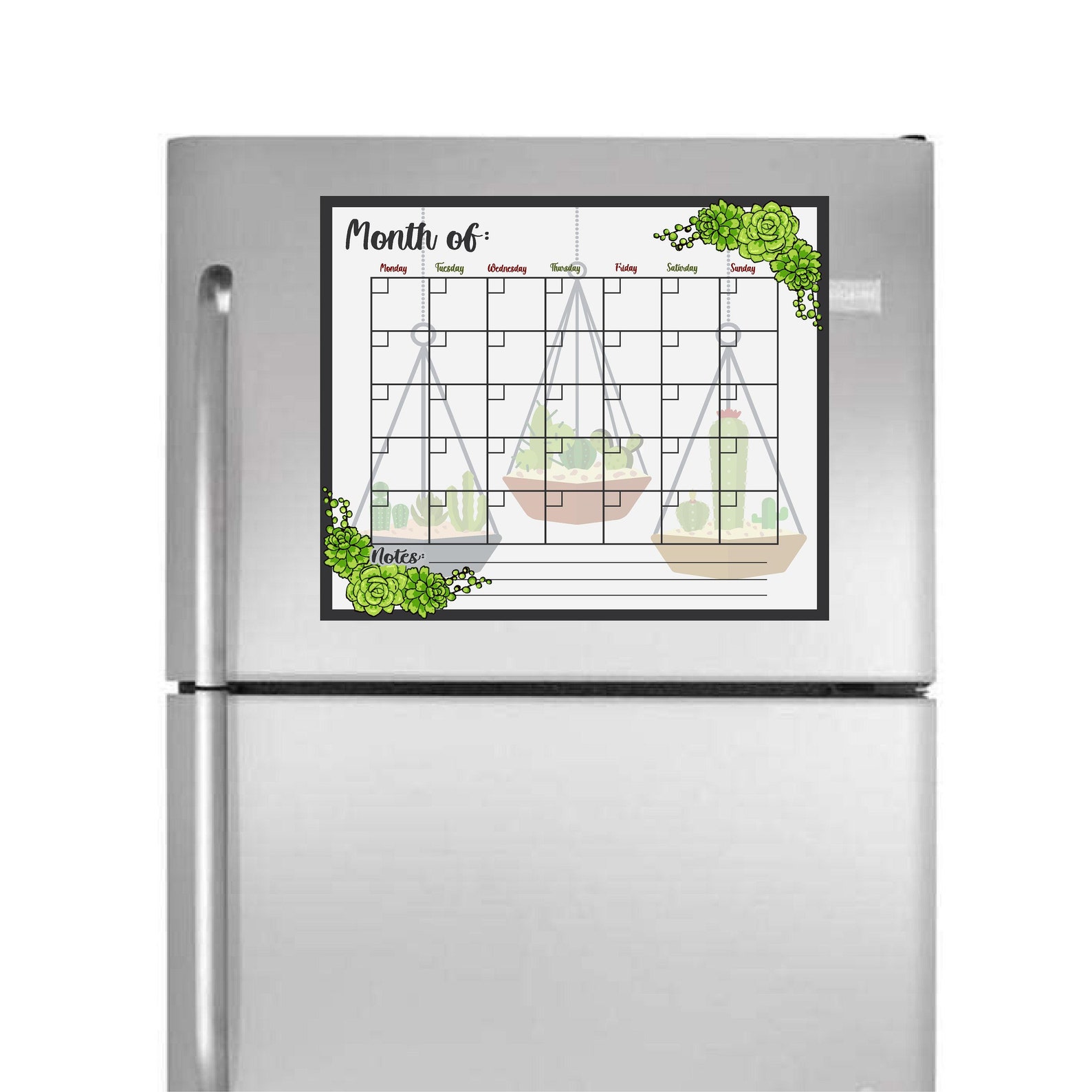 Succulents and Cacti Theme Whiteboard Calendar GIANT Magnet | Etsy