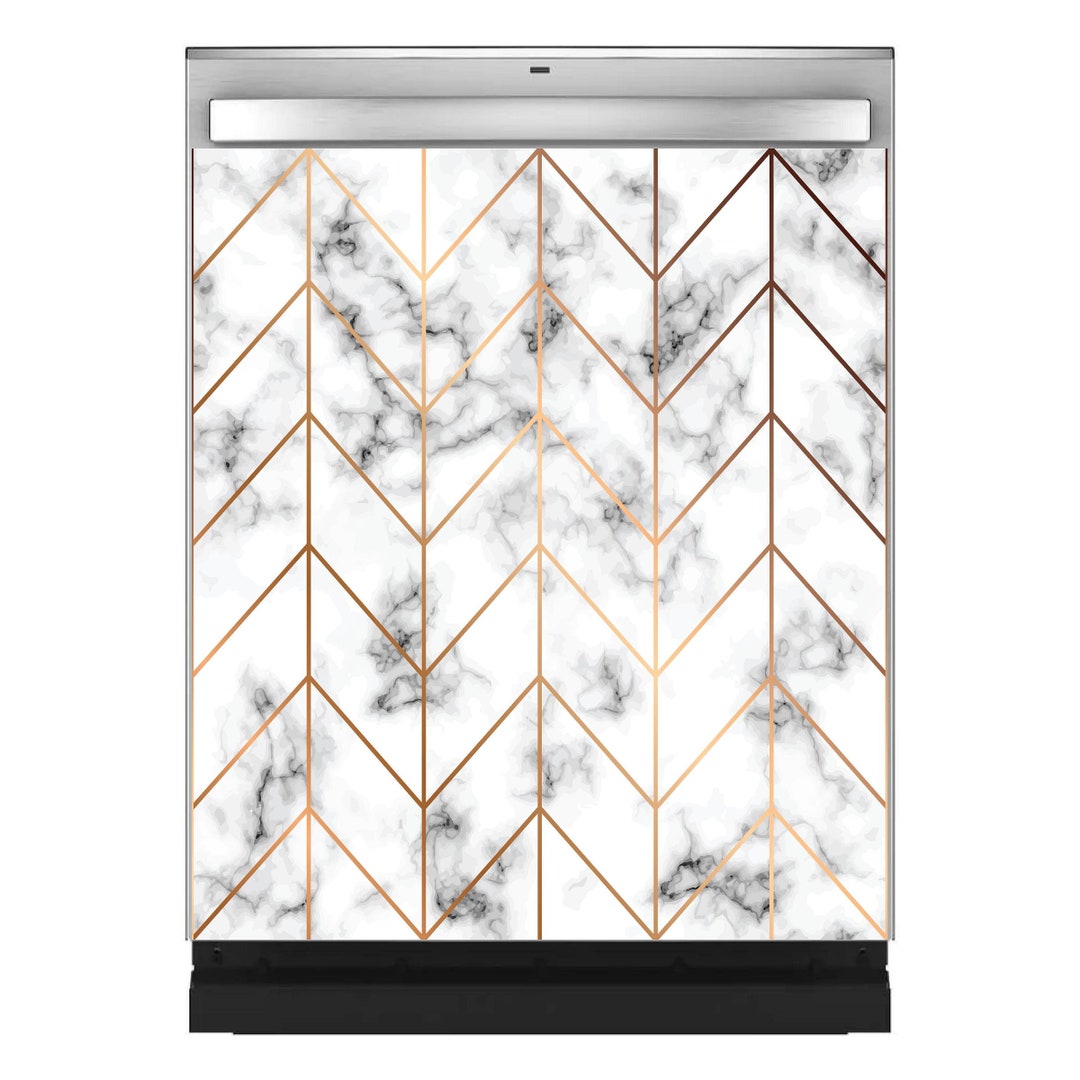 Geometric Pattern White Marble With Gold Inlays Printed Dishwasher ...