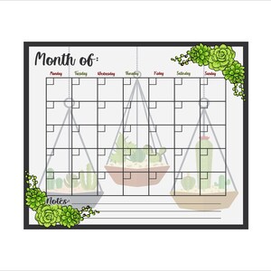 Succulents and Cacti Theme Whiteboard Calendar GIANT Magnet - Etsy