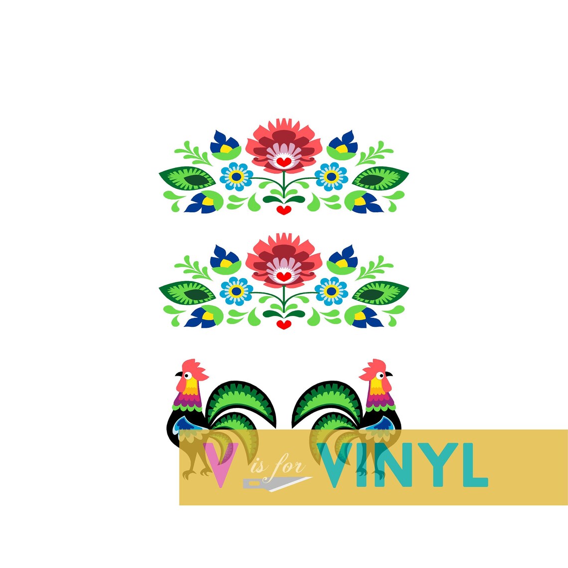 Polish Folk Art With Roosters Classic Decal Set for Large - Etsy