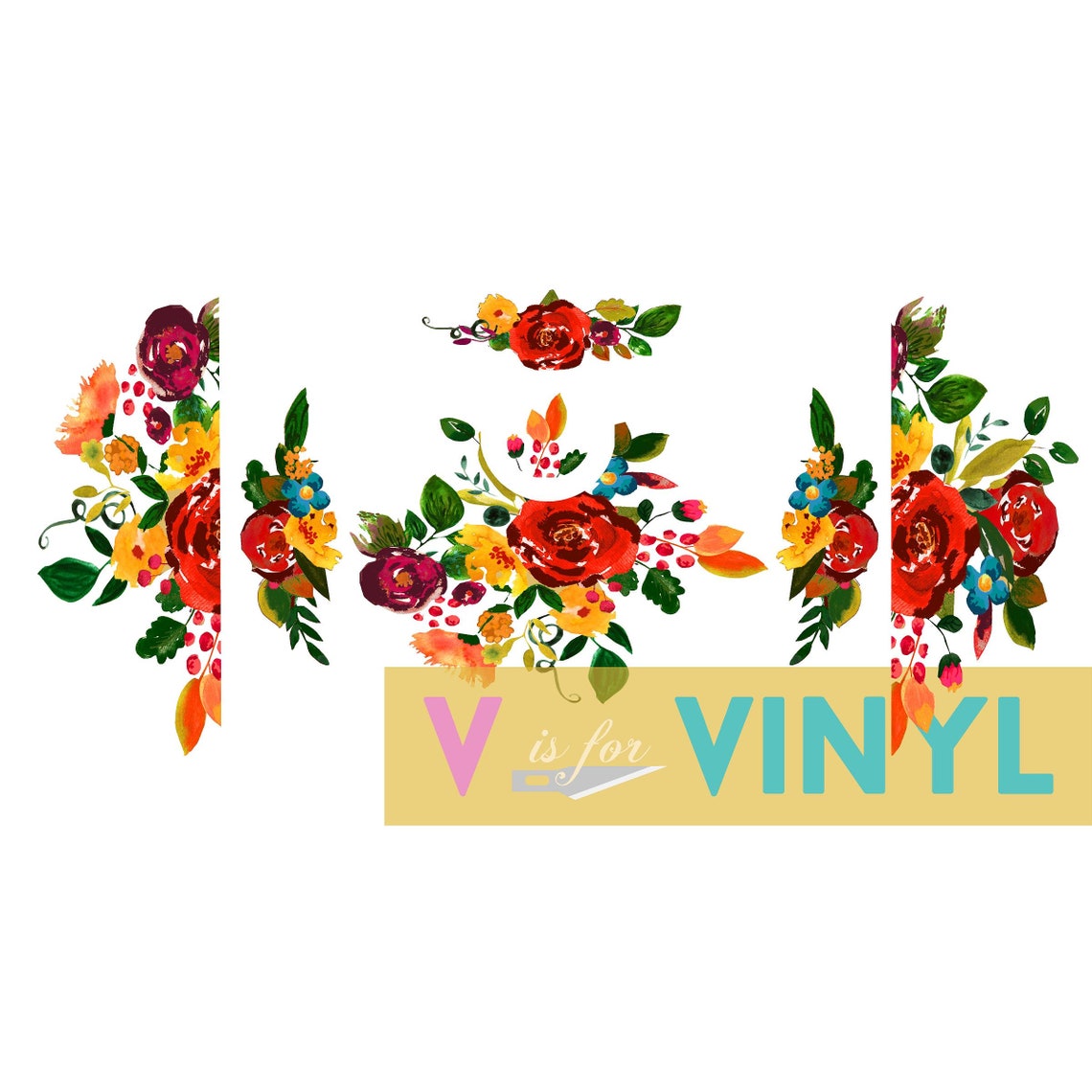 Vintage Watercolor Floral Printed Vinyl Decal Set for Standard | Etsy