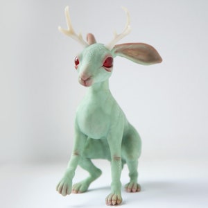 Jackalope Sculpture, Mythical Bunny With Antlers, Cryptid Creature From ...