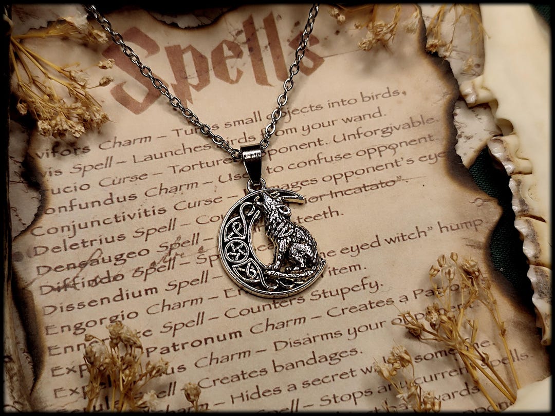 Celtic Wolf Moon Amulet // Crescent Moon, Protection, Protective Charm ...