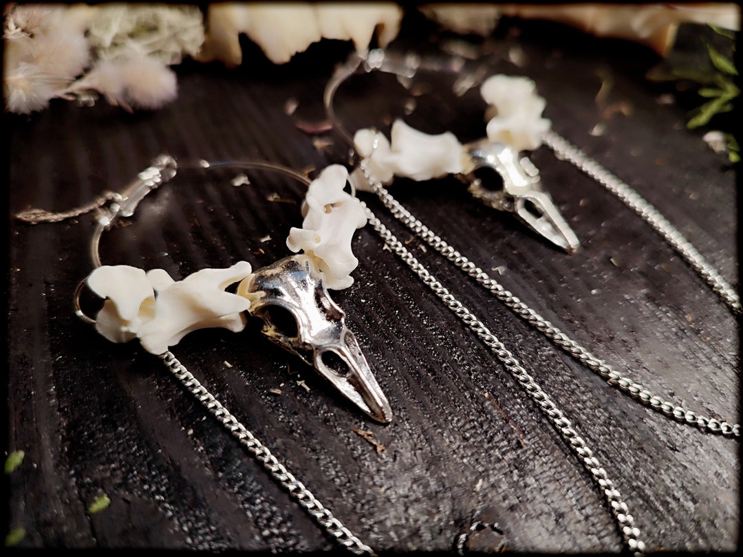 Occult Bone Earrings With Ravenskulls // Natural Jewelry, Bone Jewelry ...