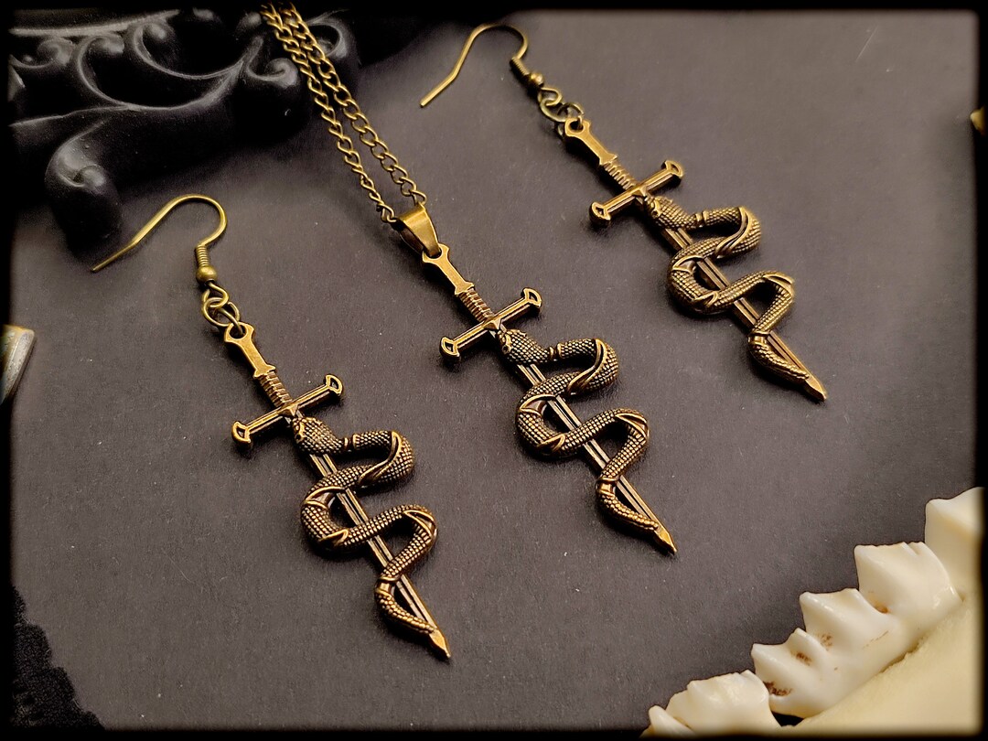 Occult Snake Sword Jewelry Set // Dagger Necklace, Witch Necklace ...