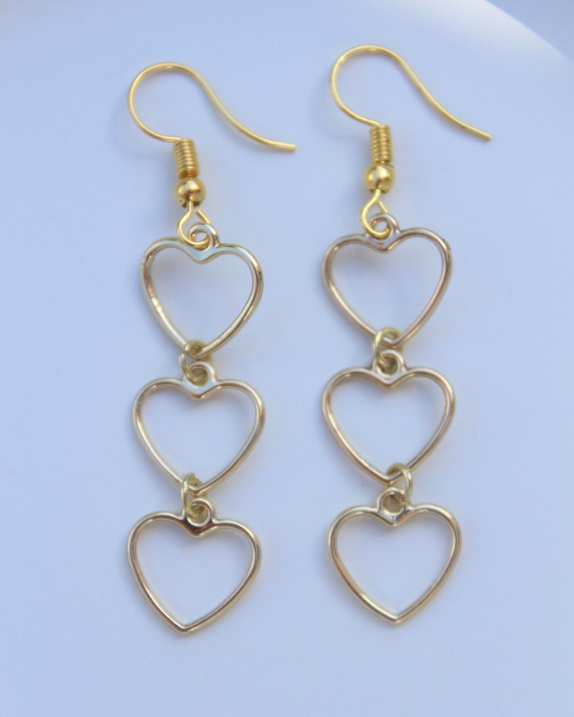 Triple Heart Earrings Heart Drop Earrings Heart Earrings | Etsy