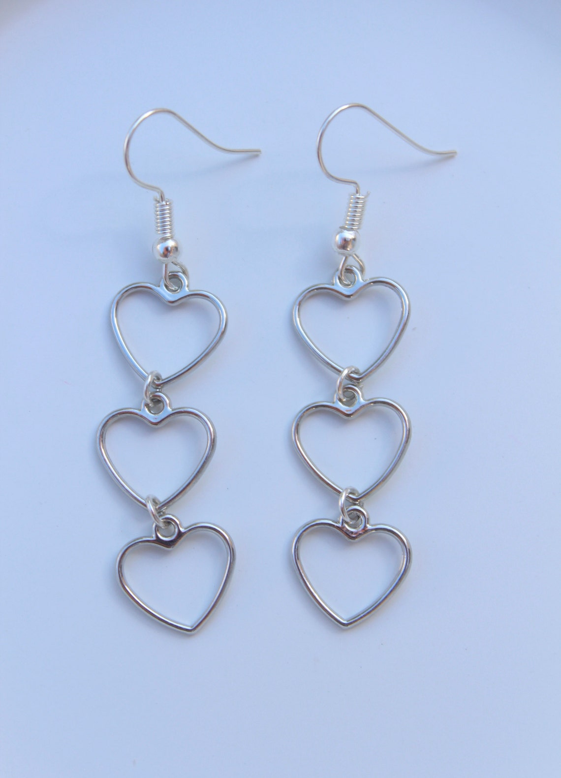 Triple Heart Earrings Heart Drop Earrings Heart Earrings | Etsy