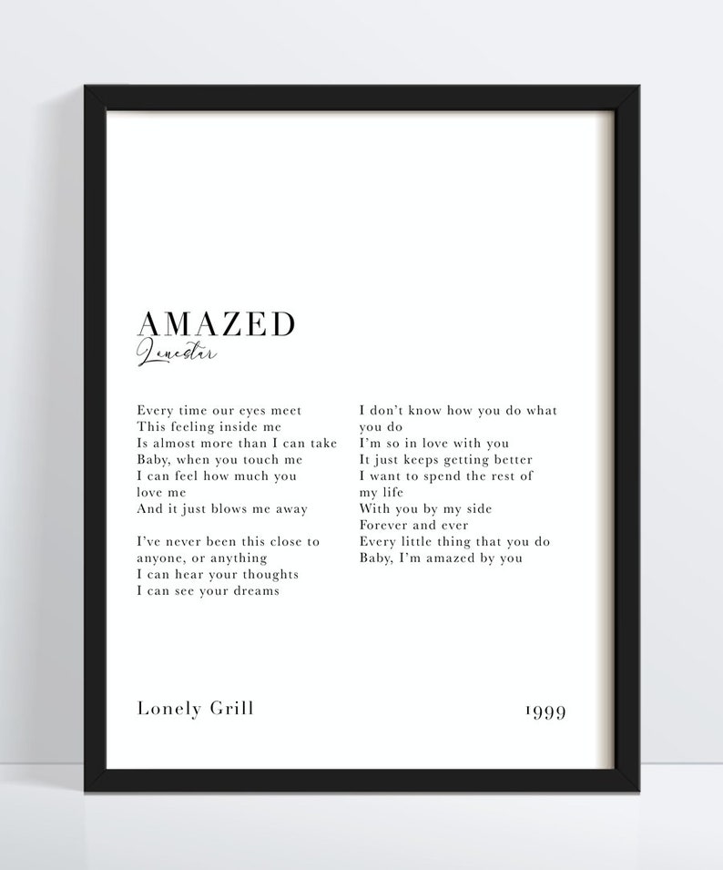 Amazed Lyric Poster, Song Lyric Poster, First Dance Song Print ...