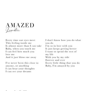 Amazed Lyric Poster, Song Lyric Poster, First Dance Song Print ...
