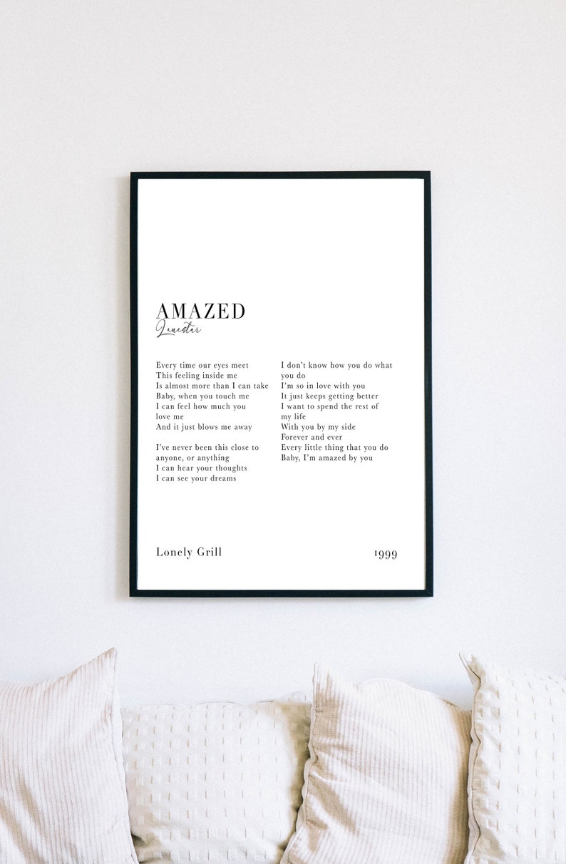 Amazed Lyric Poster, Song Lyric Poster, First Dance Song Print ...