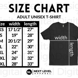 Next Level 3600 Size Chart | Next Level Adult Unisex T-shirt Size Chart ...