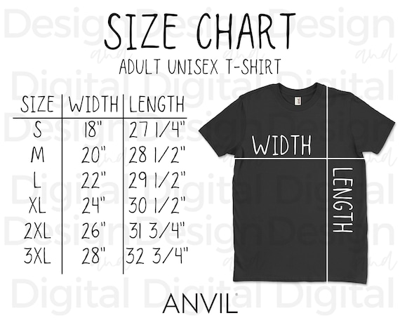 Anvil 980 Size Chart Anvil Lightweight Shirt Size Chart | Etsy