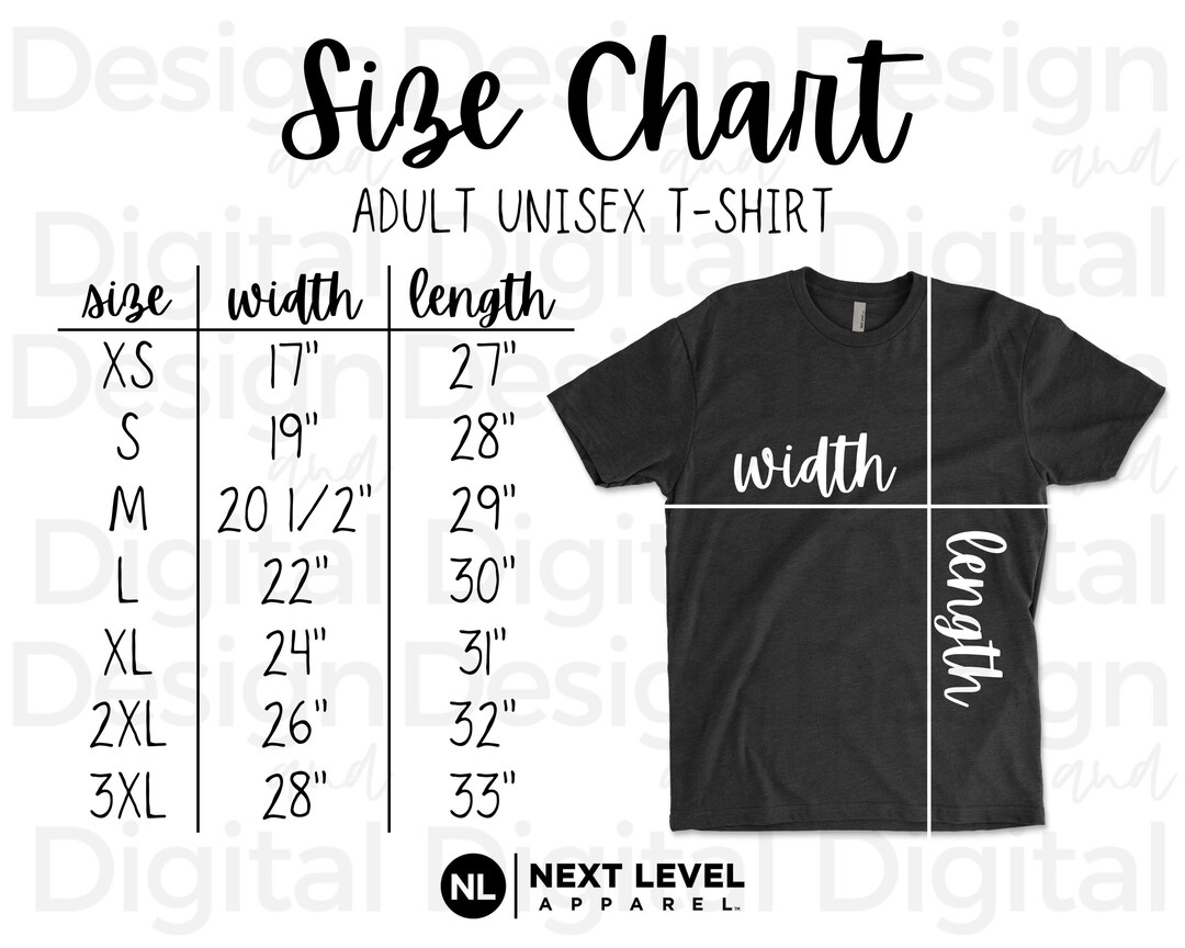 Next Level 6210 Size Chart Next Level Adult Unisex CVC Crew - Etsy