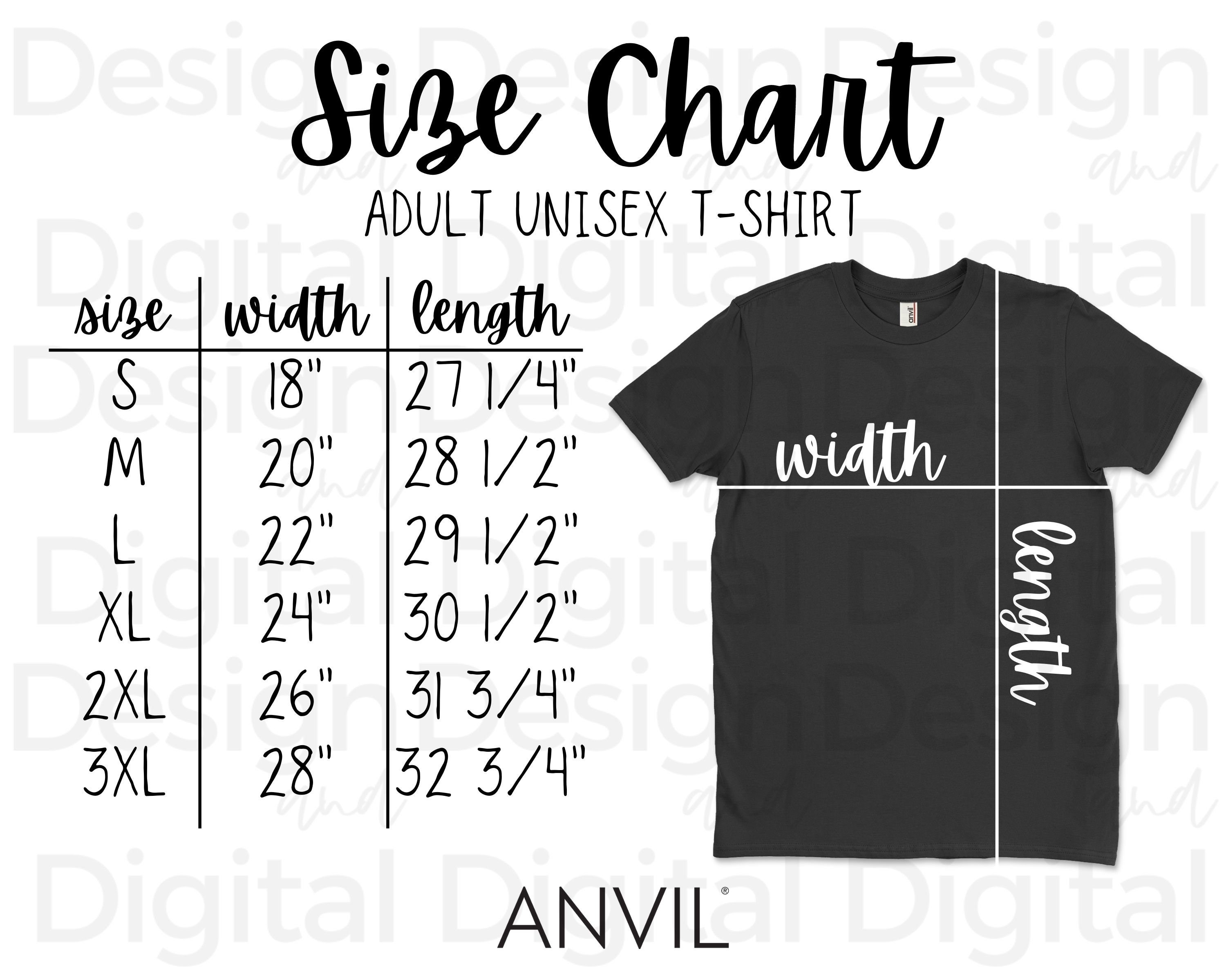 Anvil 980 Size Chart | Anvil Lightweight Shirt Size Chart | Anvil 980 ...