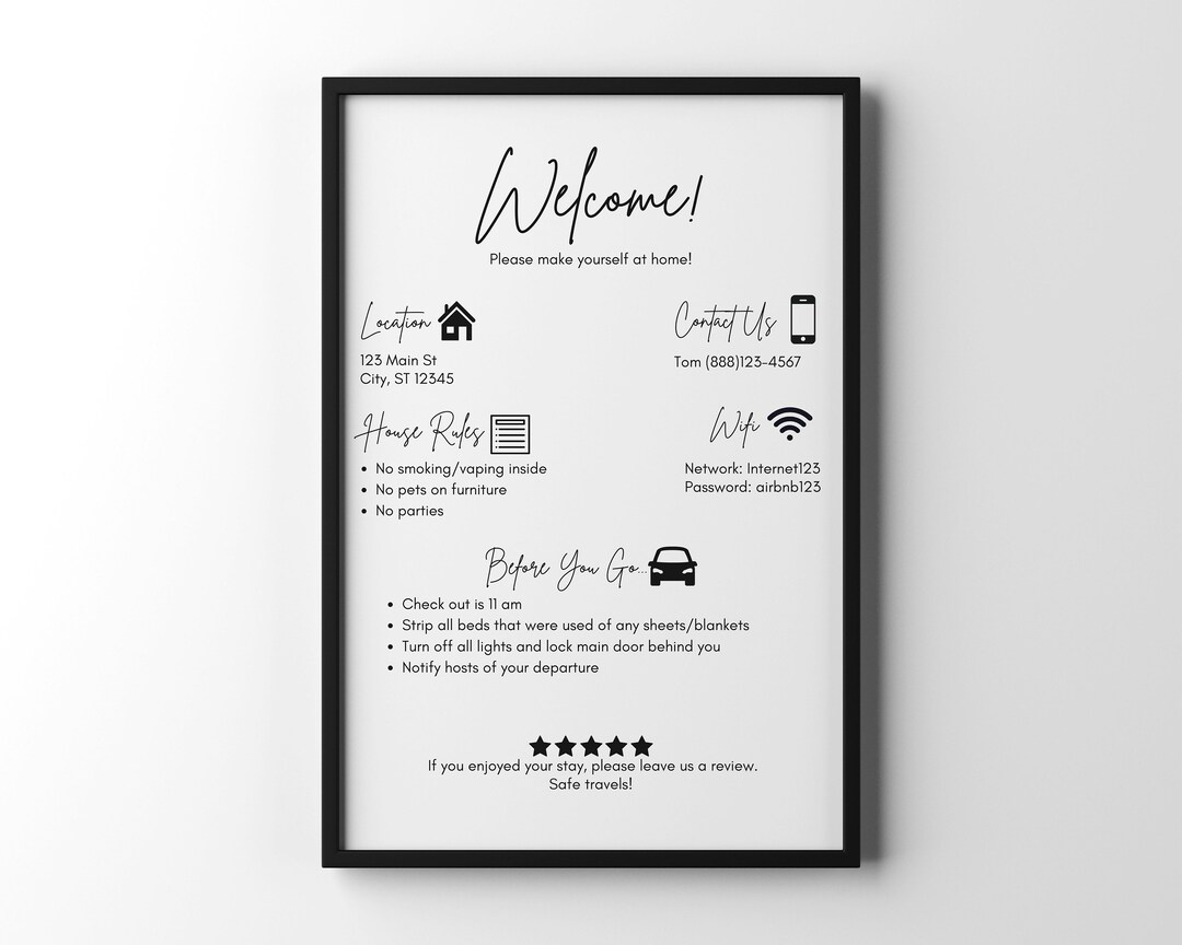 Welcome Sheet for Airbnb Hosts | Vrbo Welcome Sign for Guests ...