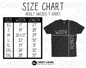 Next Level 3600 Size Chart Next Level Adult Unisex T-shirt Size Chart ...