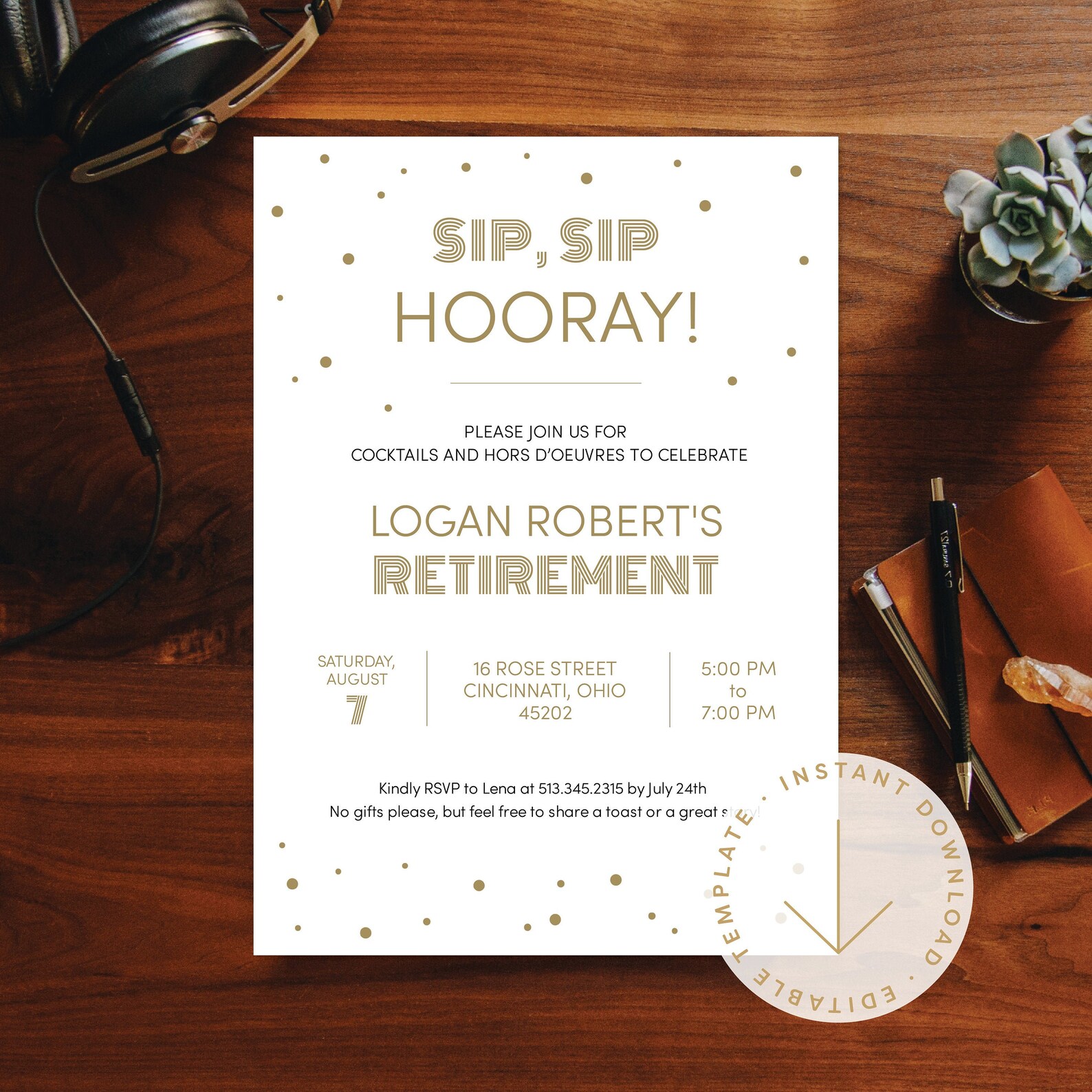 Printable Retirement Party Invitation | Editable Retirement Happy Hour ...