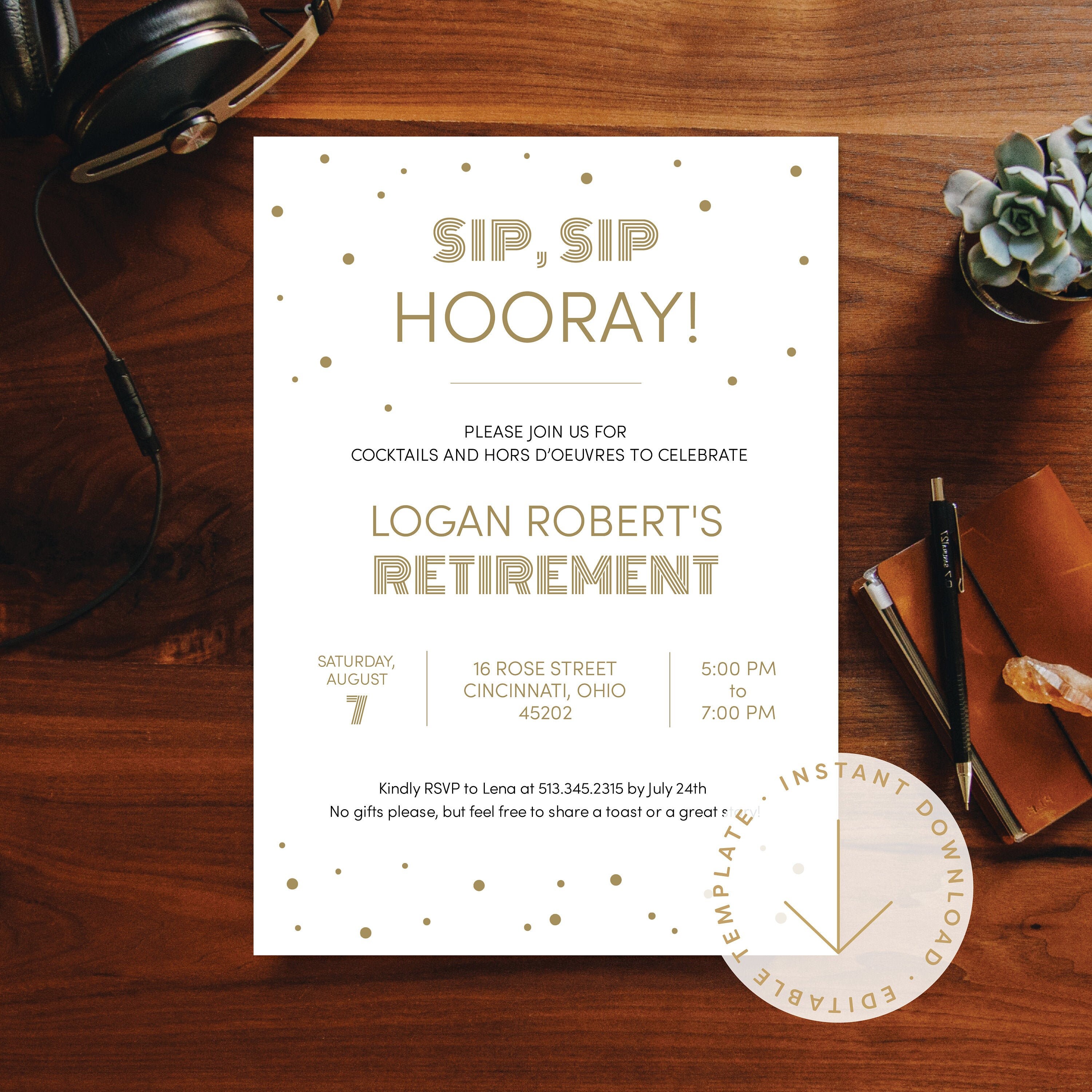 Printable Retirement Party Invitation | Editable Retirement Happy Hour ...