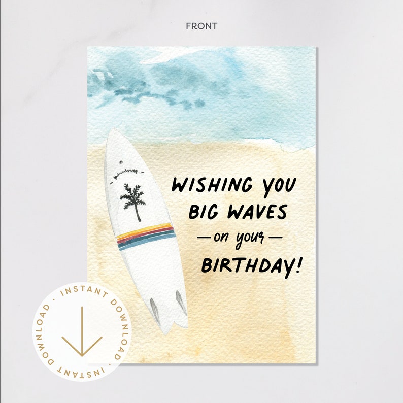Printable Birthday Card | Surfing | Greeting Card for Boyfriend ...