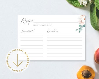 Floral Recipe Card Printable Template Bridal Shower Recipe - Etsy