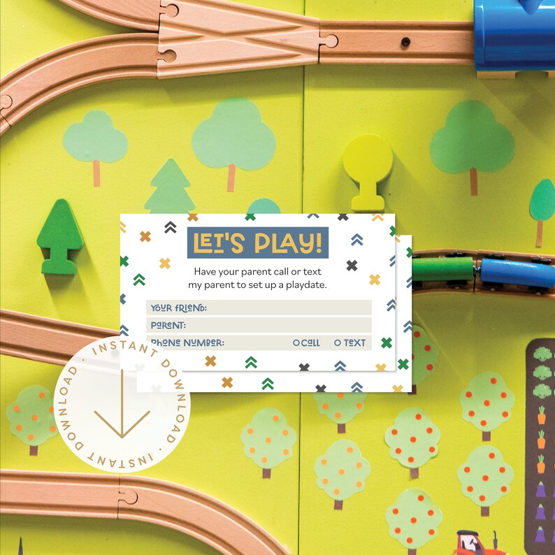 Kids Playdate Card: Green & Blue Printable Invitation (digital Download ...