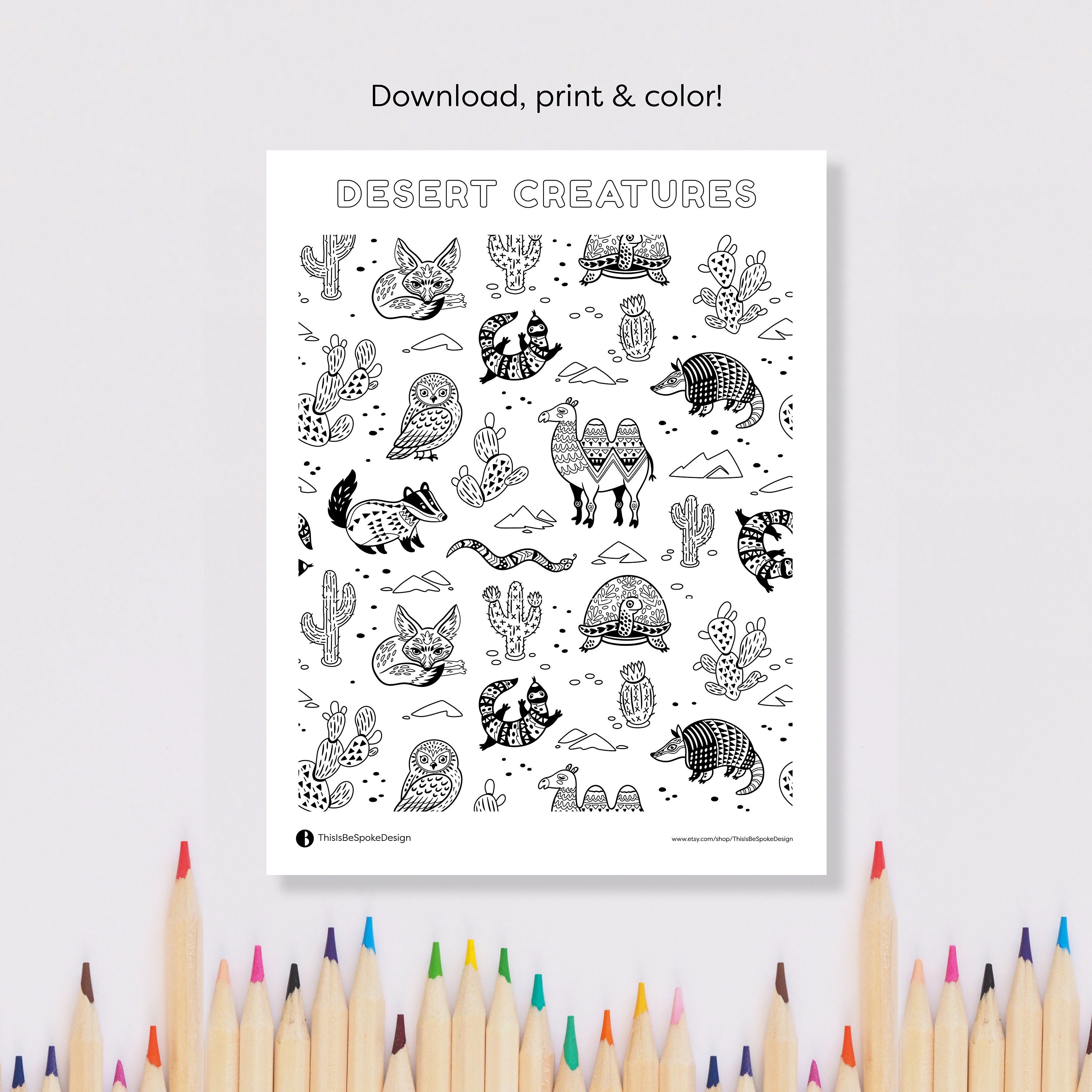 Set of 8 Animal Coloring Pages Kids & Adult Coloring Zoo Wildlife Under ...