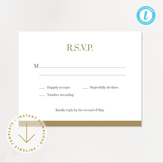 Blank Rsvp Cards Gold Printable Set Of Wedding Invitation Card