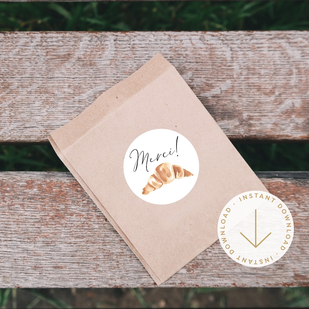 French Baby Shower Stickers: Merci Croissant Party Favor (digital ...