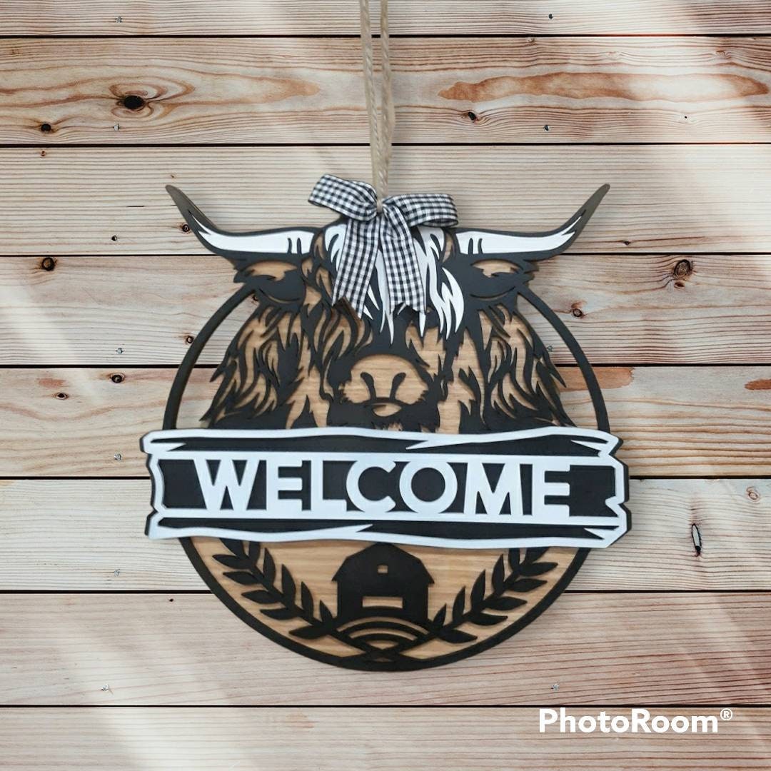 Highland Cow Welcome Sign, Farmhouse Decor, Cow Sign - Etsy