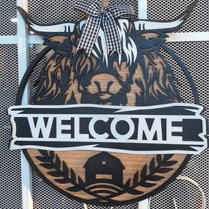 Highland Cow Welcome Sign, Farmhouse Decor, Cow Sign - Etsy