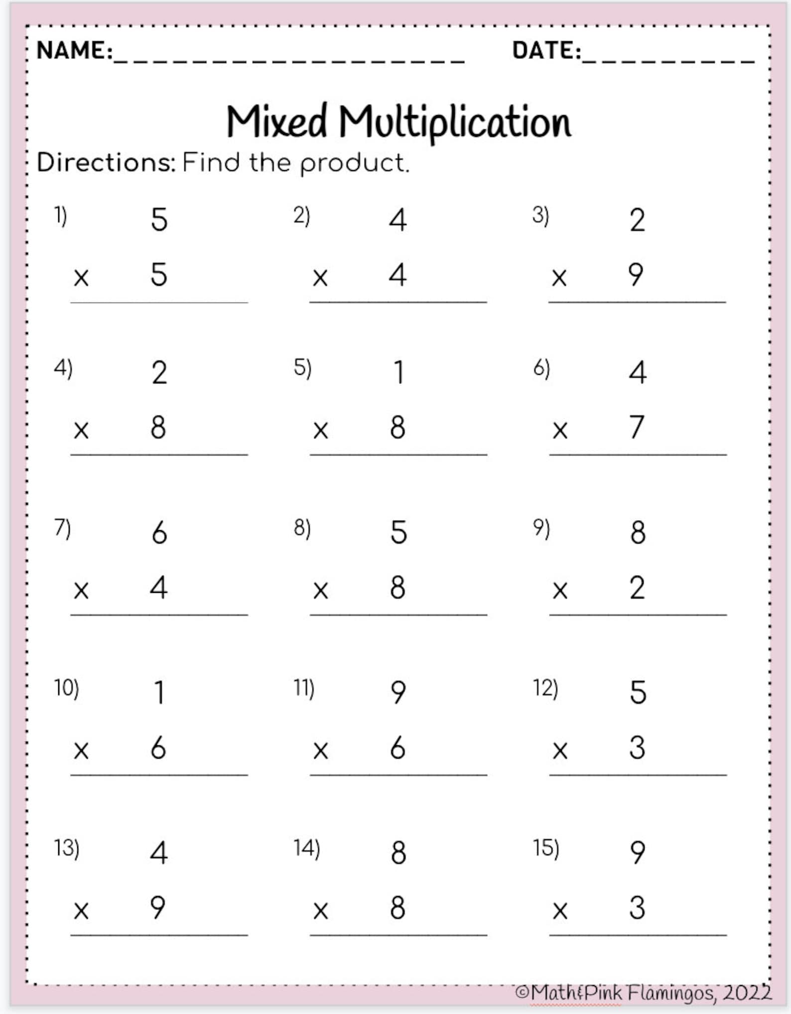 Mixed Multiplication Worksheets - Etsy