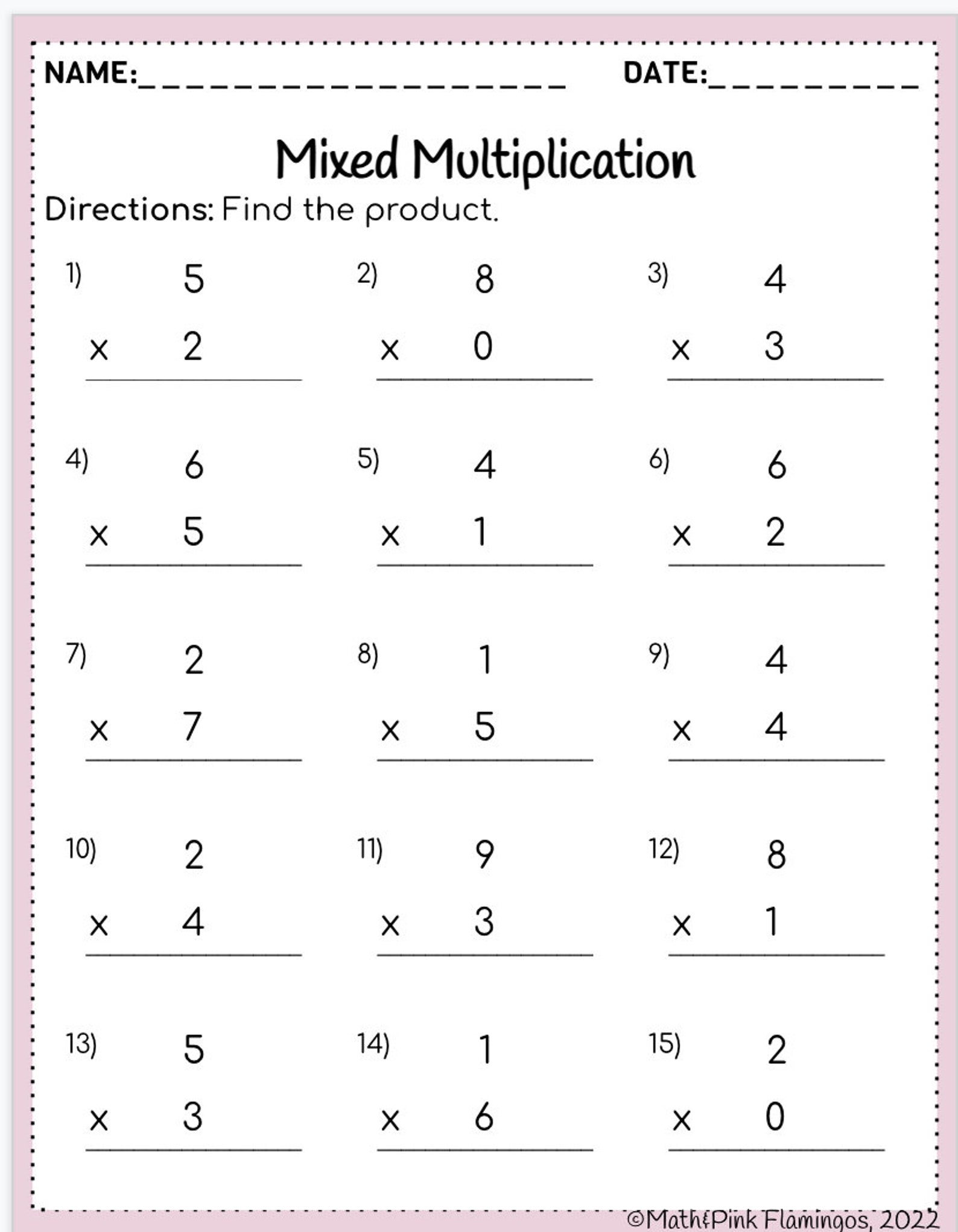 Mixed Multiplication Worksheets - Etsy