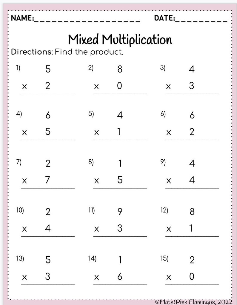 Mixed Multiplication Worksheets - Etsy