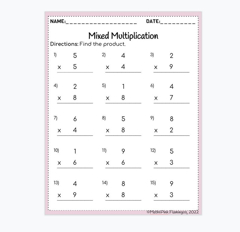 Mixed Multiplication Worksheets - Etsy