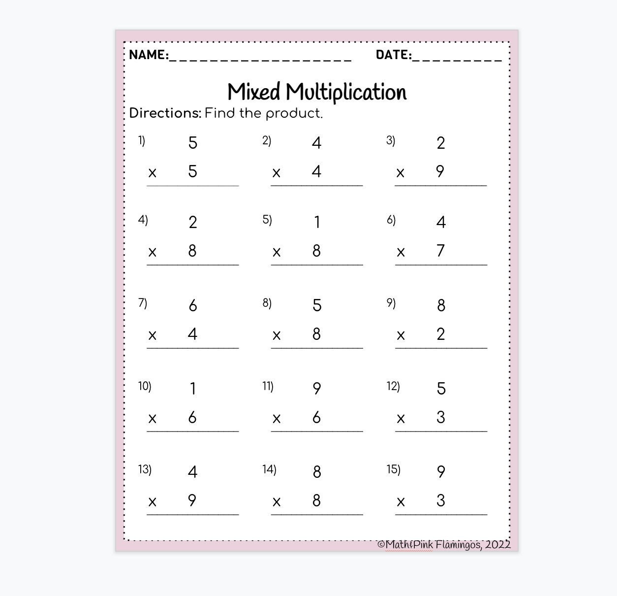 Mixed Multiplication Worksheets - Etsy