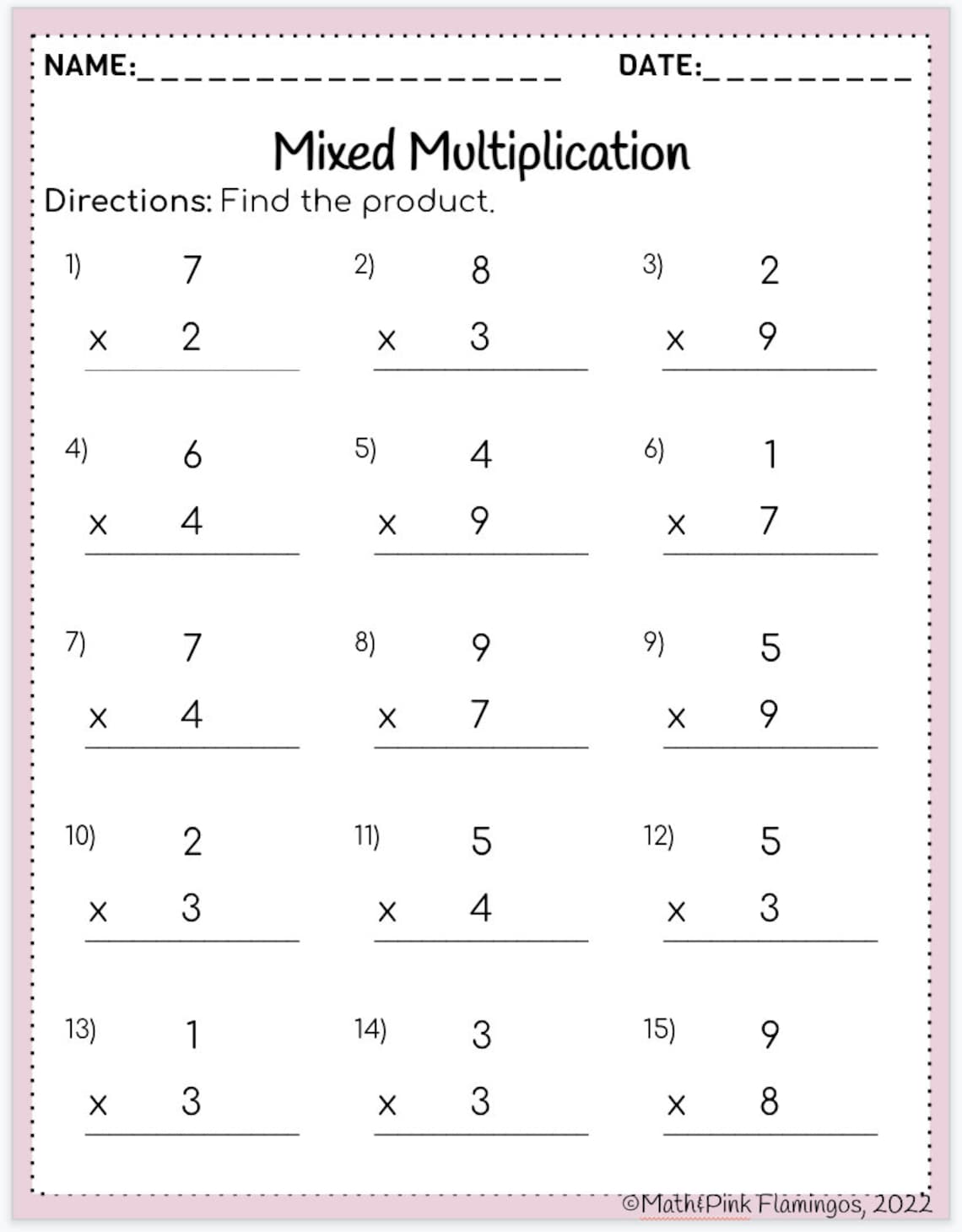 Mixed Multiplication Worksheets - Etsy