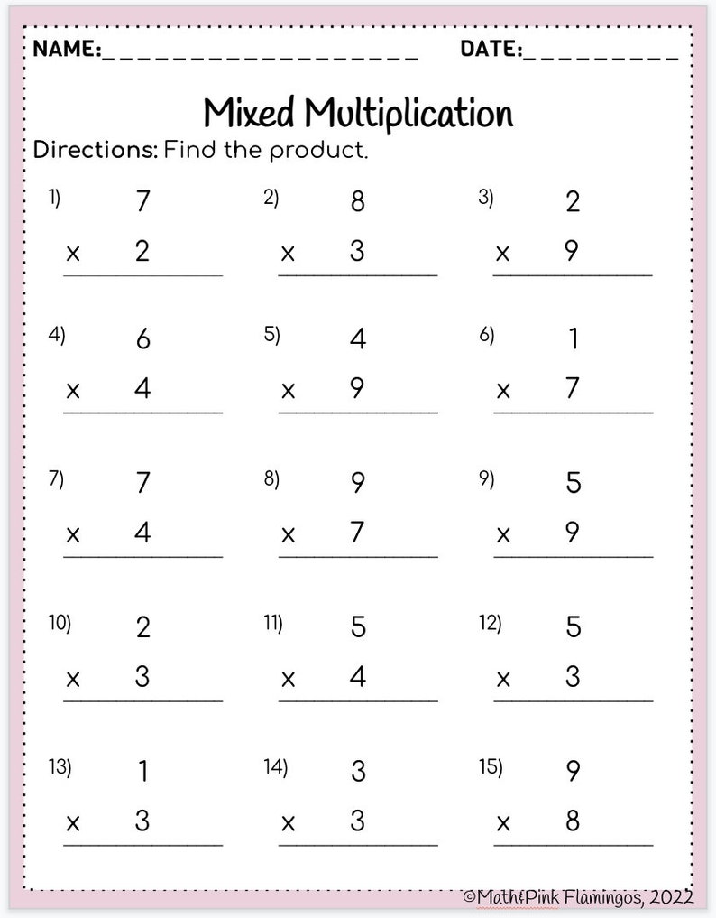 Mixed Multiplication Worksheets - Etsy