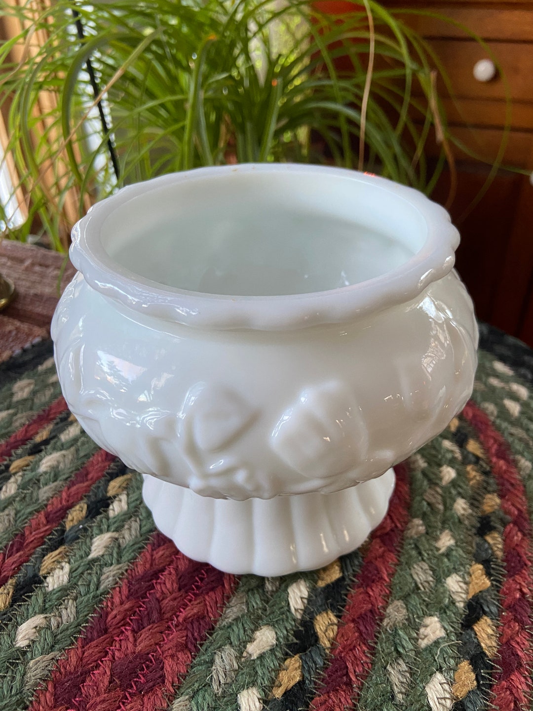 Vintage Imperial Glass Milk Glass Pedestal Compote Dish / Planter ...