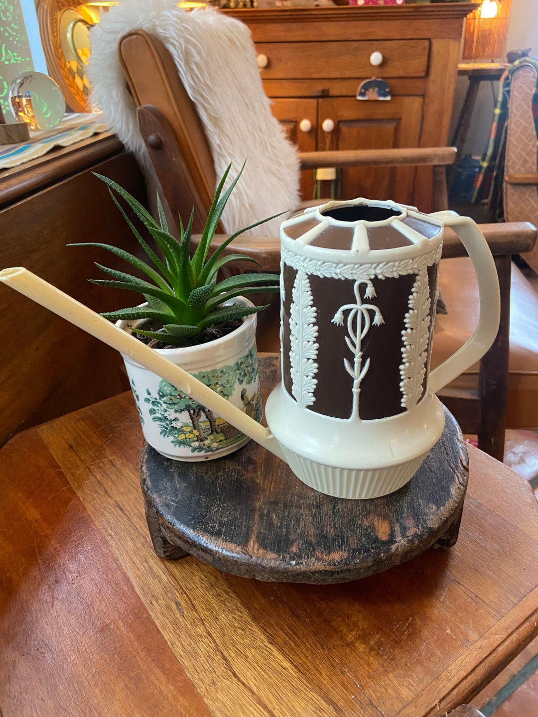 Vintage MCM Watering Can, Dialene Better Maid, Faux Brown Jasperware ...
