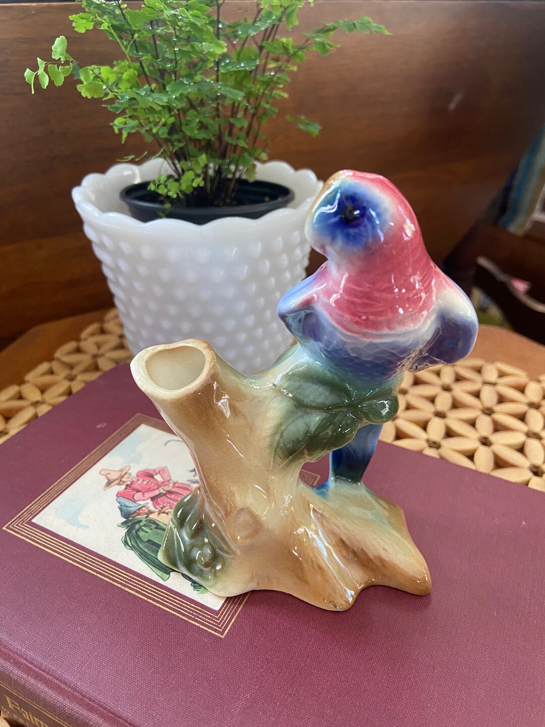 Vintage Royal Copley Small Blue & Pink Ceramic Parrot Planter / Bud ...