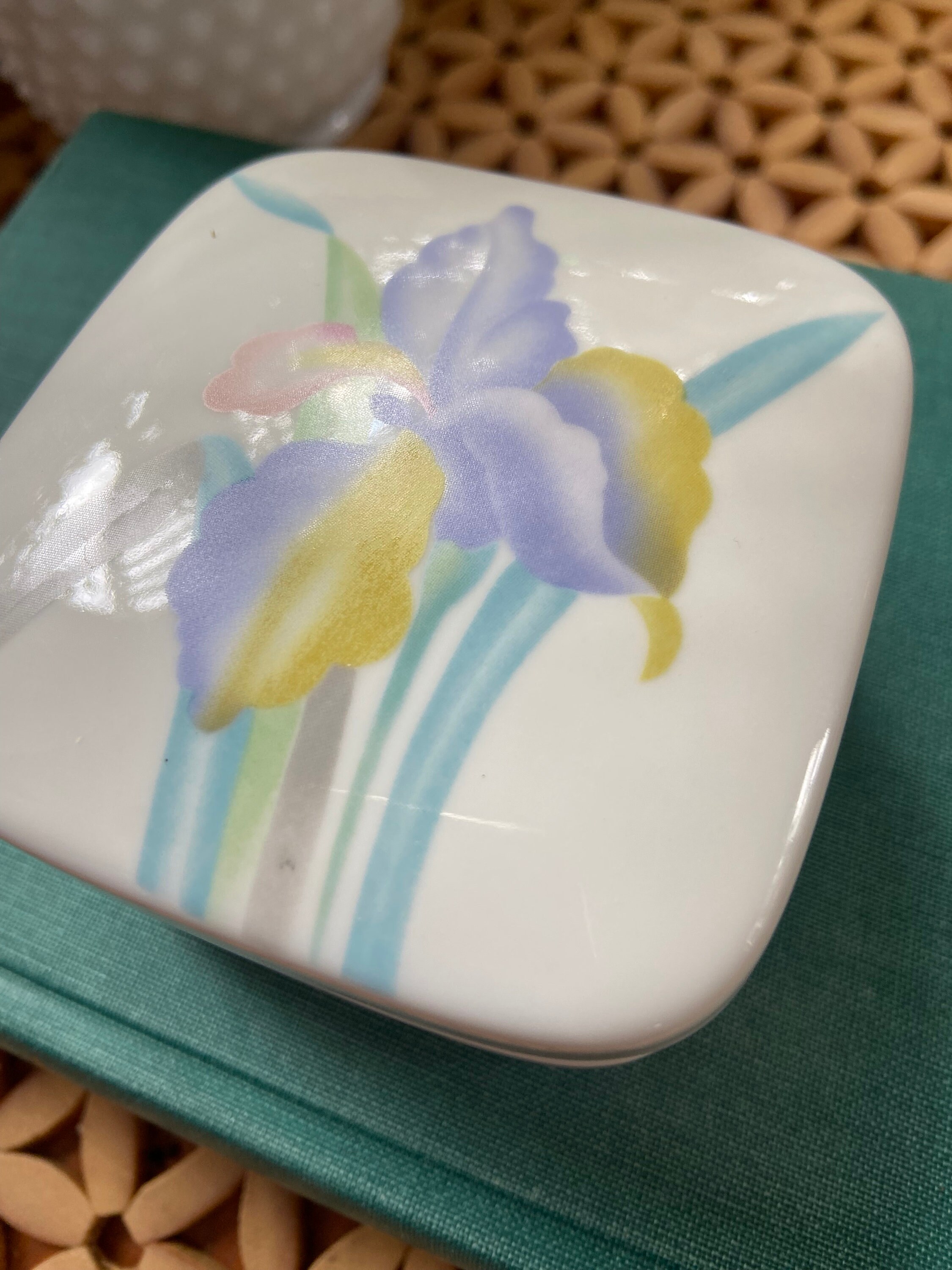 Vintage Porcelain Jewelry Box, Gold-tone Hinge, Iris Floral Motif ...