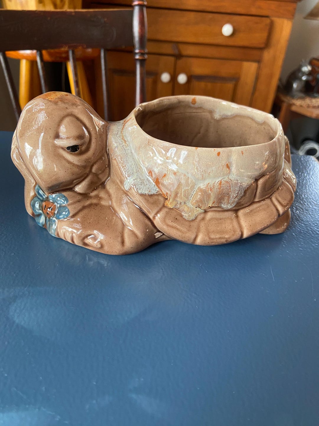 Vintage 1970s Drip Glaze Turtle Planter - Etsy