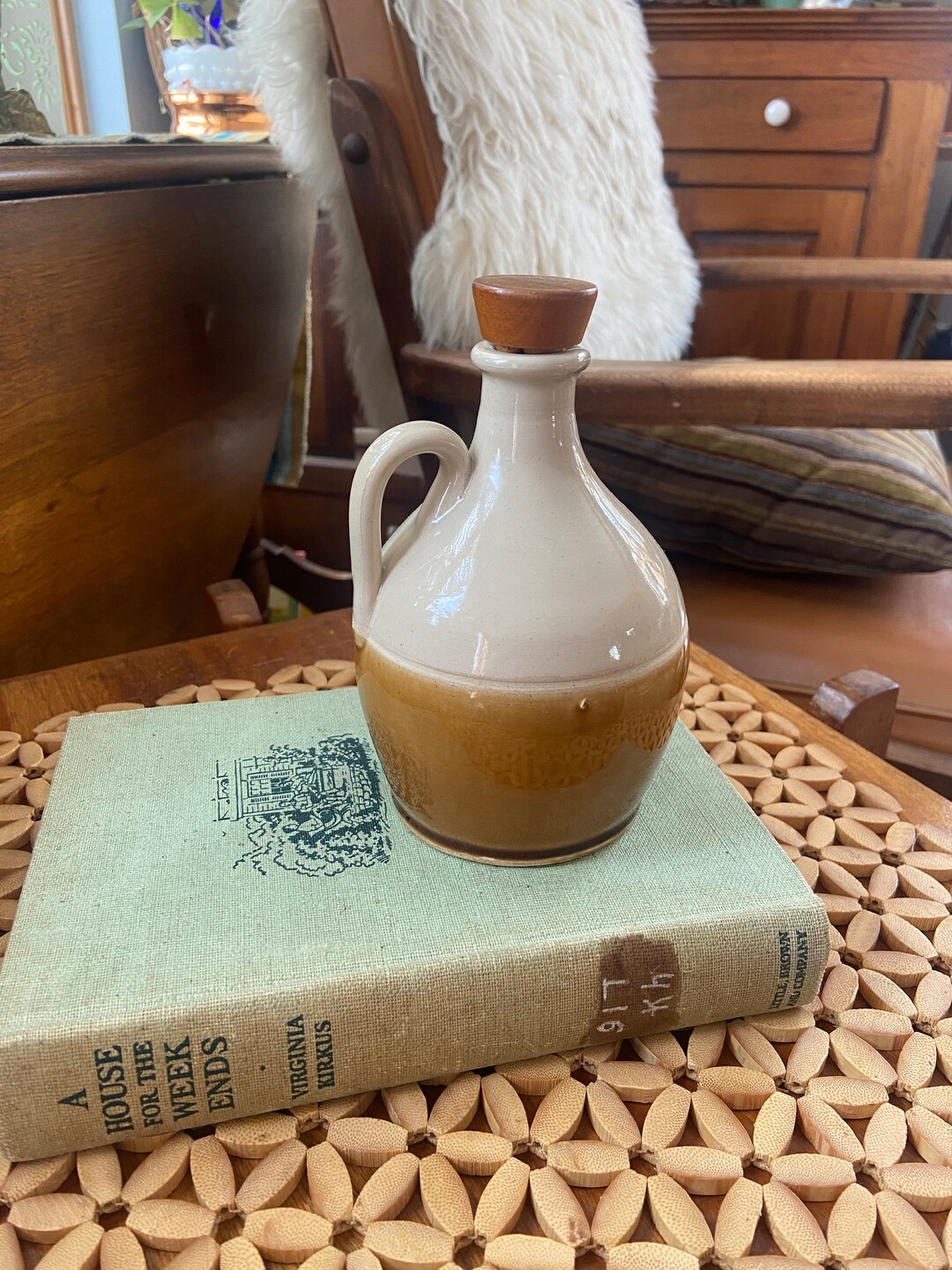 Vintage Stoneware Pottery Pitcher With Spout and Cork - Etsy