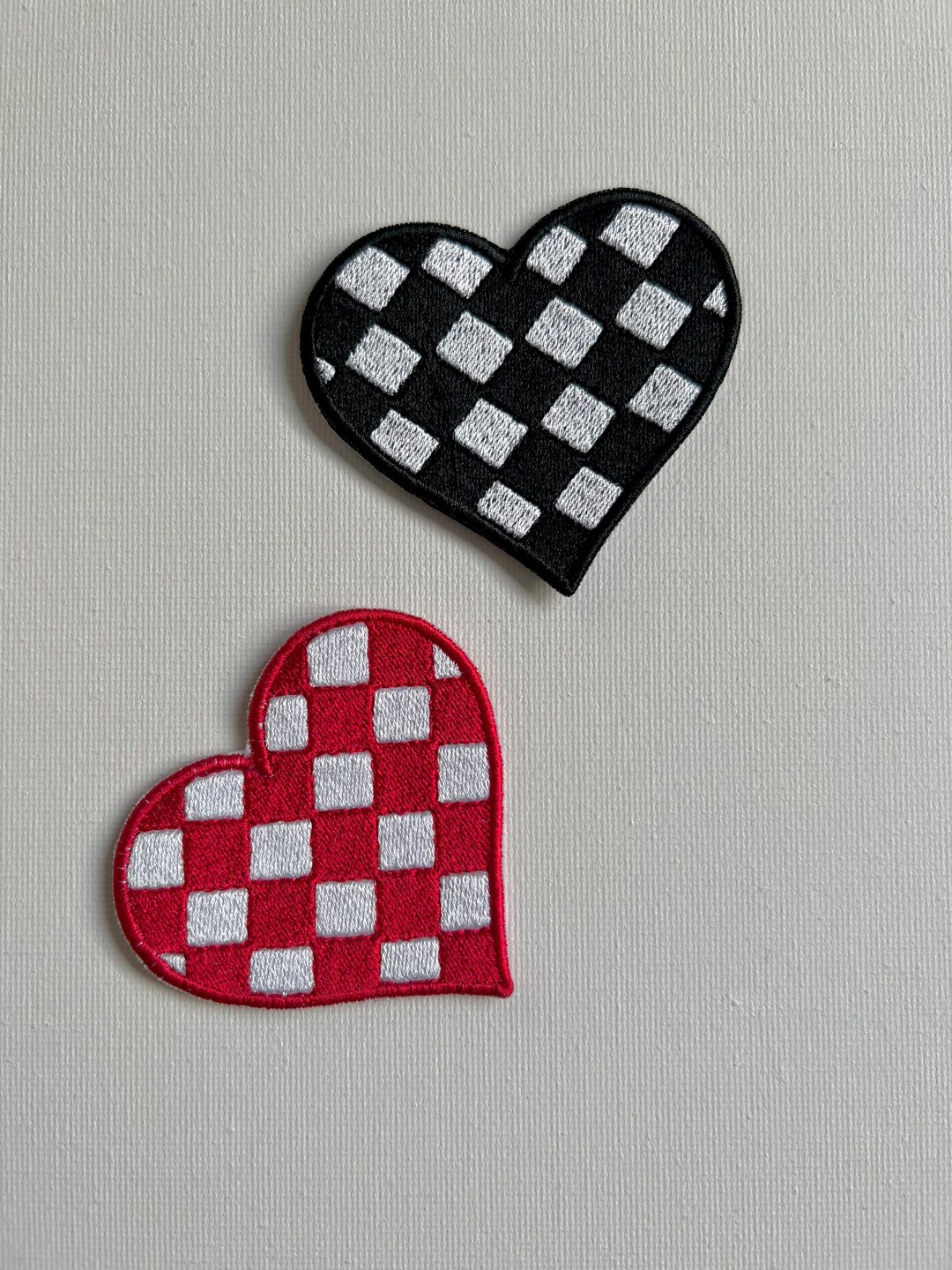 Checkered Heart Embroidered Patches, Sew on Patches, Embroidered ...