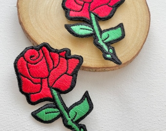 Red Rose Iron on Embroidered Patch - Etsy