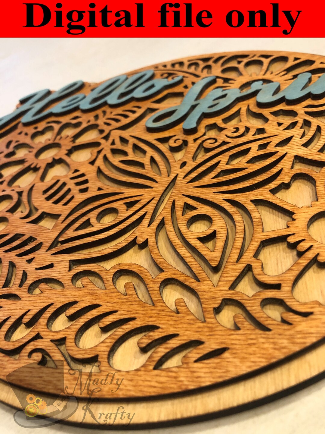 Laser Cut File Floral Round Wall Plaque Hello Spring Digital File Only ...