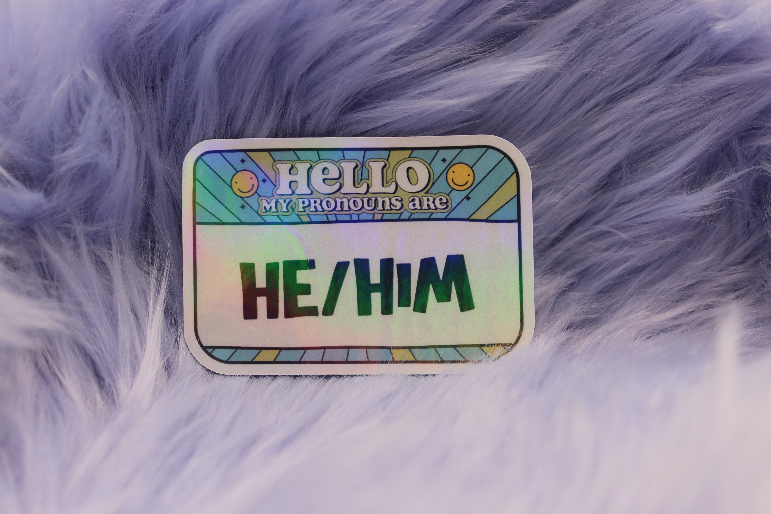 He/him Pronoun Sticker Rainbow Sticker Holographic Pride - Etsy
