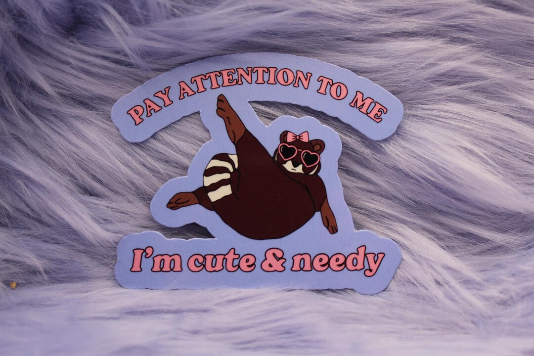 I'm Cute and Needy Sticker, Funny Raccoon Sticker, Pay Attention to Me ...