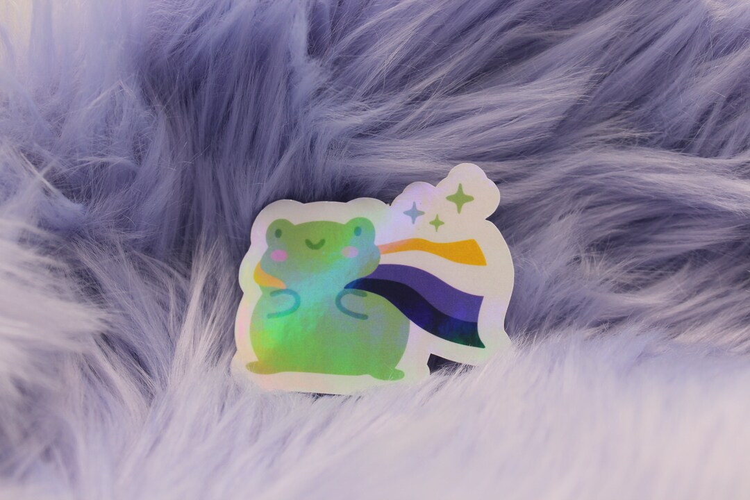Nonbinary Pride Sticker, Cute Frog Pride Sticker, Holographic, Rainbow ...
